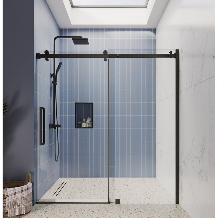 Glass Avenue 68" - 72" W x 75" H Contemporary Frameless Single Sliding Shower Door with 3/8 ...